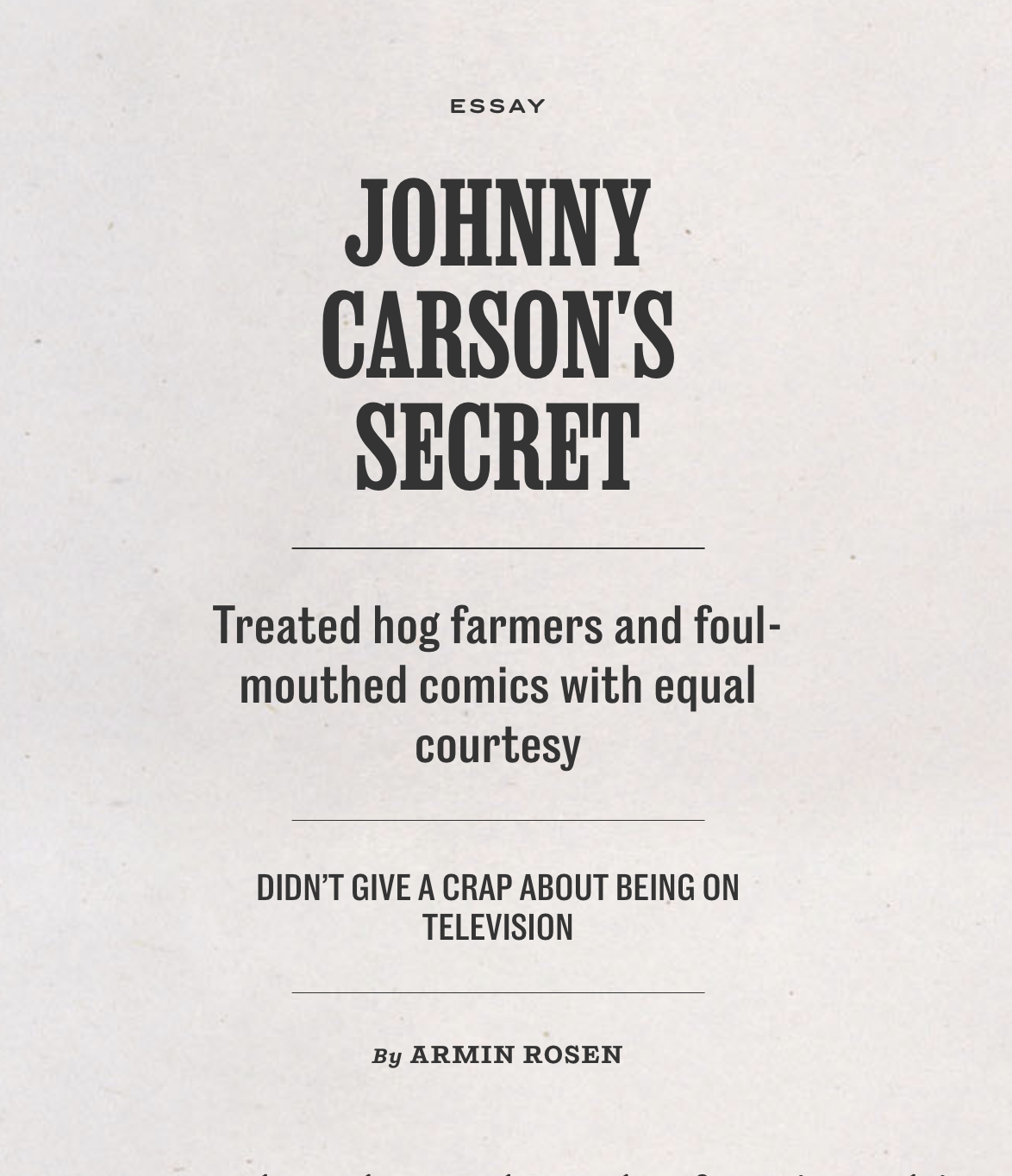 Johnny Carson's Secret – County Highway